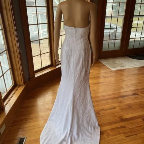 Landau | Dresses | Landa White Beads Strapless Satin Sweep Train ...